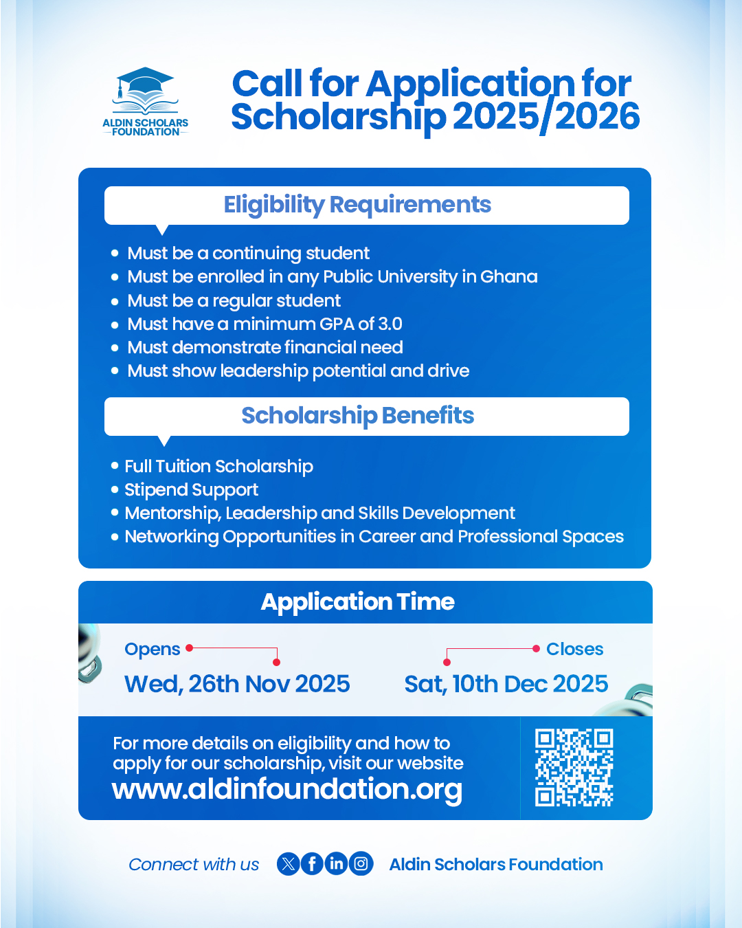Call for Application for Scholarship 2025/2026 - ASF Scholarship Scheme - Aldin Scholars ...